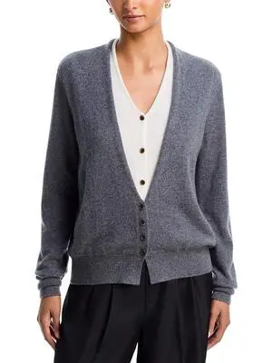 LISA YANG Vani Cashmere Button Front Cardigan - Graphite/cream