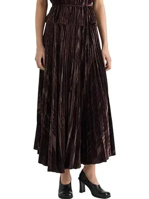 Proenza Schouler White Label Daphne Crushed Velvet Pleated Skirt - Coffee