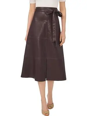CECE DUPRAZ CeCe Faux Leather Tie Waist Midi Skirt