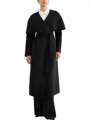 TOCCIN Rya Exaggerated Cape Wool Blend Wrap Coat - Jet