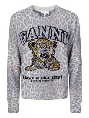GANNI Graphic Wool Sweater Tiger - Beige