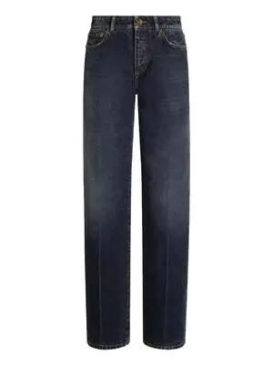 Dolce & Gabbana Classic Straight-leg Jeans With Front Button & Zip, Five-pocket Styling, Size - Blu