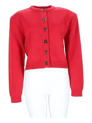 ROTATE BY BIRGER CHRISTENSEN Cropped Button-front Knit Cardigan - Red
