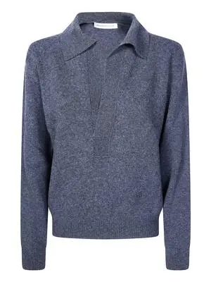Victoria Beckham Polo Collar Merino Wool & Cashmere Jumper - Grigio