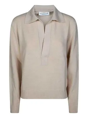 Victoria Beckham Polo Collar Merino Cashmere Jumper - Beige