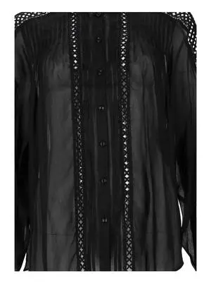 MARANT ETOILE Sheer Lace-trim Button Front Blouse - Black