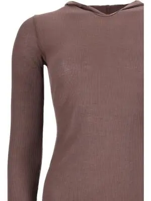RICK OWENS RICK OWENS Ribbed Hooded Long Sleeve Top