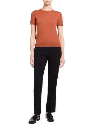 Theory Regal Wool Basic Crewneck Top - Red