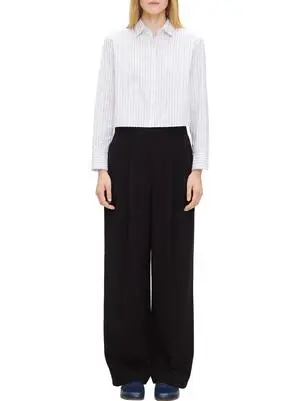 Theory Stripe Poplin Cropped Tab Shirt - Black