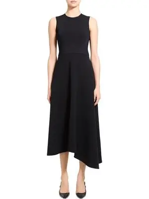 THEORY Knit Crepe Combo Asymmetric Midi Dress