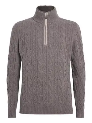 N.peal Cashmere Cable-knit Quarter-zip Sweater - Brown