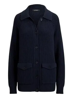 Ralph Lauren Wool-blend Rib-knit Collared Cardigan - Blue