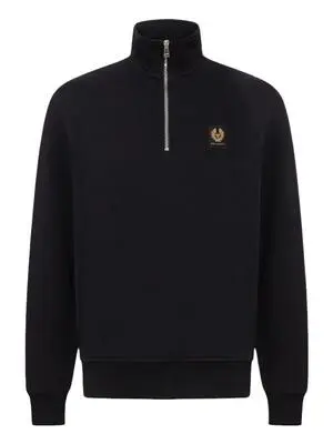 Belstaff Quarter-zip Logo-patch Sweater - Black