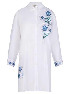 KARMA ON THE ROCKS Gifu Higa Embroidered Linen Mini Shirt Dress - Multicolor