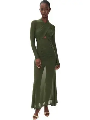 Bardot Veria Wrap Mesh Maxi Dress - Khaki