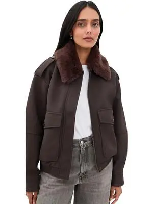 Good American Faux Leather Bomber Jacket - Espresso