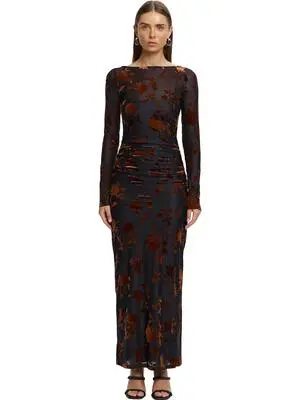Significant Other Edina Long Sleeve Burnout Velvet Dress - Amber