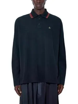 VIVIENNE WESTWOOD Embroidered Long-sleeve Polo Shirt - Black