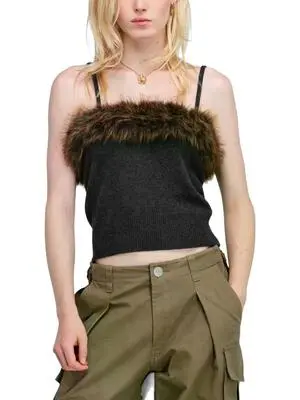Marc Jacobs Faux Fur-trimmed Tank Top - Grey