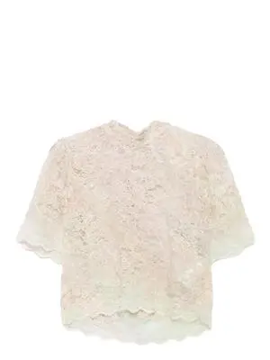 Imperial Lace-overlay Bow-detail Top - Neutrals