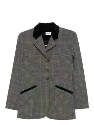 Marella Check-pattern Velvet-trim Jacket - Grey
