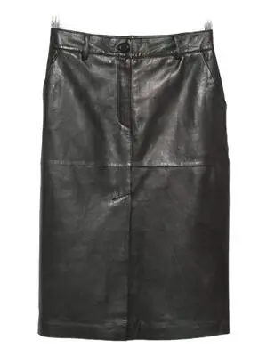 P.a.r.o.s.h Panelled Leather Midi Skirt - Black