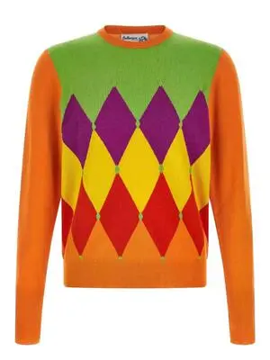 BALLANTYNE Cashmere Diamond Intarsia Crew Neck Sweater - Orange