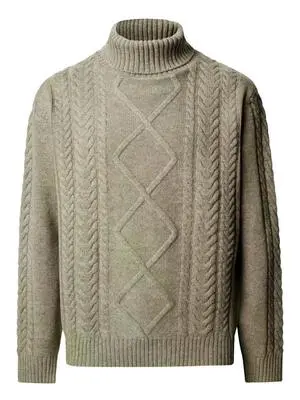 HACKETT LONDON Argyle Cable-knit Roll Neck Sweater - Green