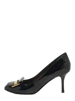LOUIS VUITTON Patent Leather Logo-plaque Pumps - Black