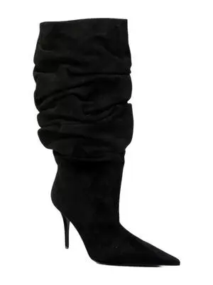Amina Muaddi Anok Slouched Suede Boots - Black