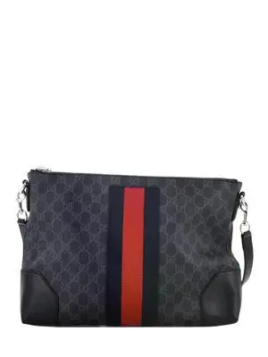 Gucci Web Zip Flat Messenger Gg Coated Canvas Medium Cross Body Bag - Black