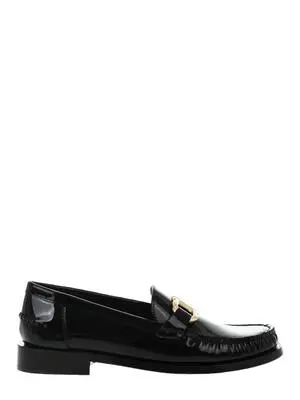 FERRAGAMO Patent Leather Maryan Loafers With Gold Gancini Detail - Black