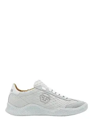 Philipp Plein Python Leather Suede-trim Sneakers - White