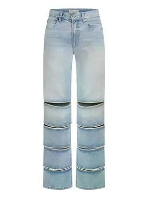 CONTESSA MILLS Arcada Leather-trimmed Slit Jeans - Blue
