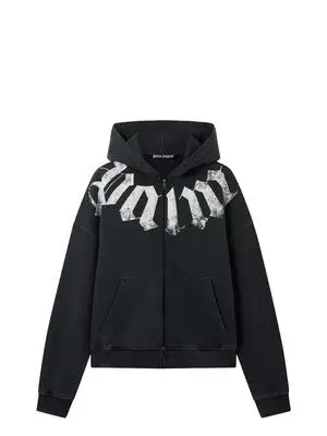 Palm Angels Logo-print Zip-up Hoodie - Black