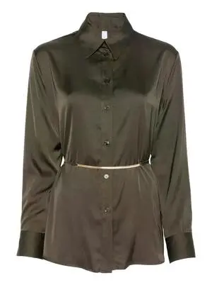 Imperial Belted Satin-finish Shirt - Green