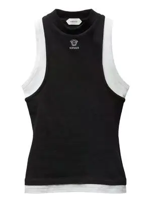 Versace Embroidered-logo Stretch Cotton-jersey Tank Top - Black