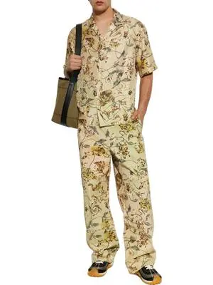 Kenzo Floral-print Silk Shirt Neutrals