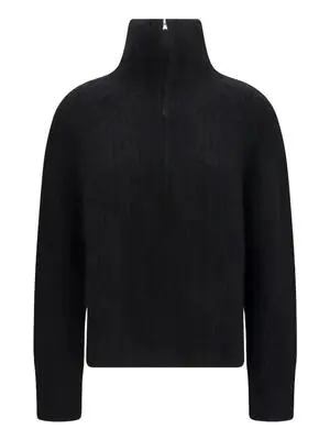 ALLUDE Ribbed-knit Half-zip Sweater - Black