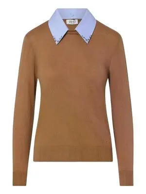 Liu Jo Poplin-detail Sweater - Neutrals