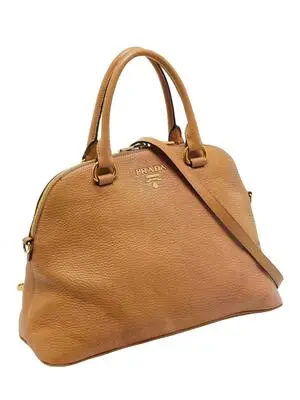 Prada Prada Vitello Leather Dome Satchel Bag Neutrals