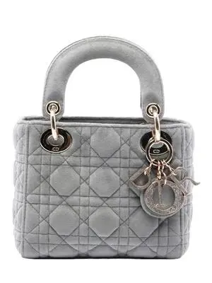 Dior 2019 Mini Velvet Cannage Lady Dior Satchel Grey