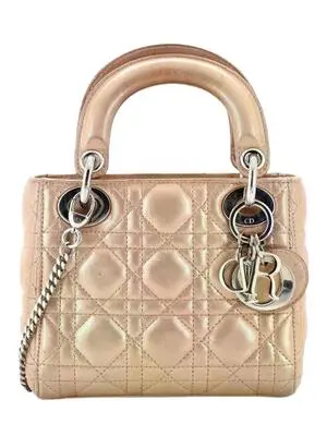 Dior Christian Dior Lady Dior Chain Bag Cannage Quilt Iridescent Leather Mini Satchel Neutrals