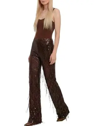 Federica Tosi Sequin-embellished High-waisted Trousers - Brown