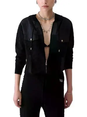 Liu Jo Hooded Zip-up Jacquard Sweater - Black