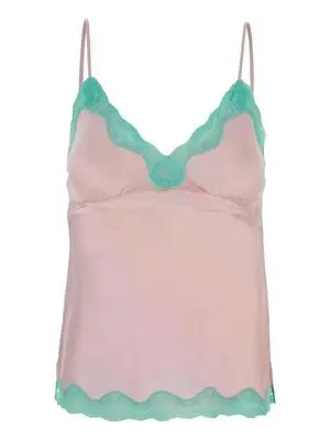 Gold Hawk Lace-trim Silk Top - Pink