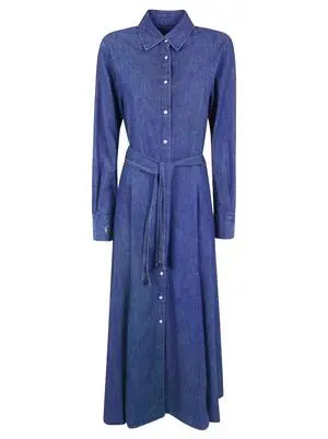 Polo Ralph Lauren Belted Button-down Midi Dress - Blue