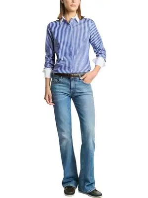 FAY Vertical-stripe Contrast-collar Shirt - Blue