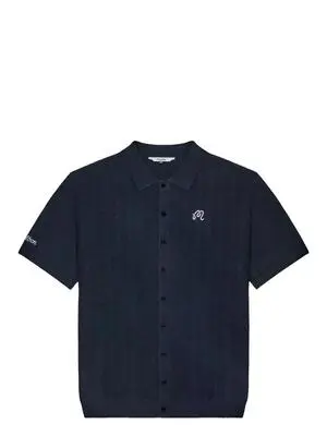 MALBON Crosscut Pointelle Polo Shirt Blue