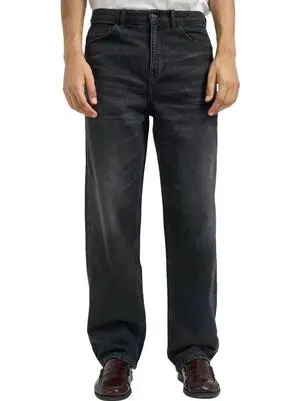 LES DEUX Washed-effect Straight-leg Jeans - Black